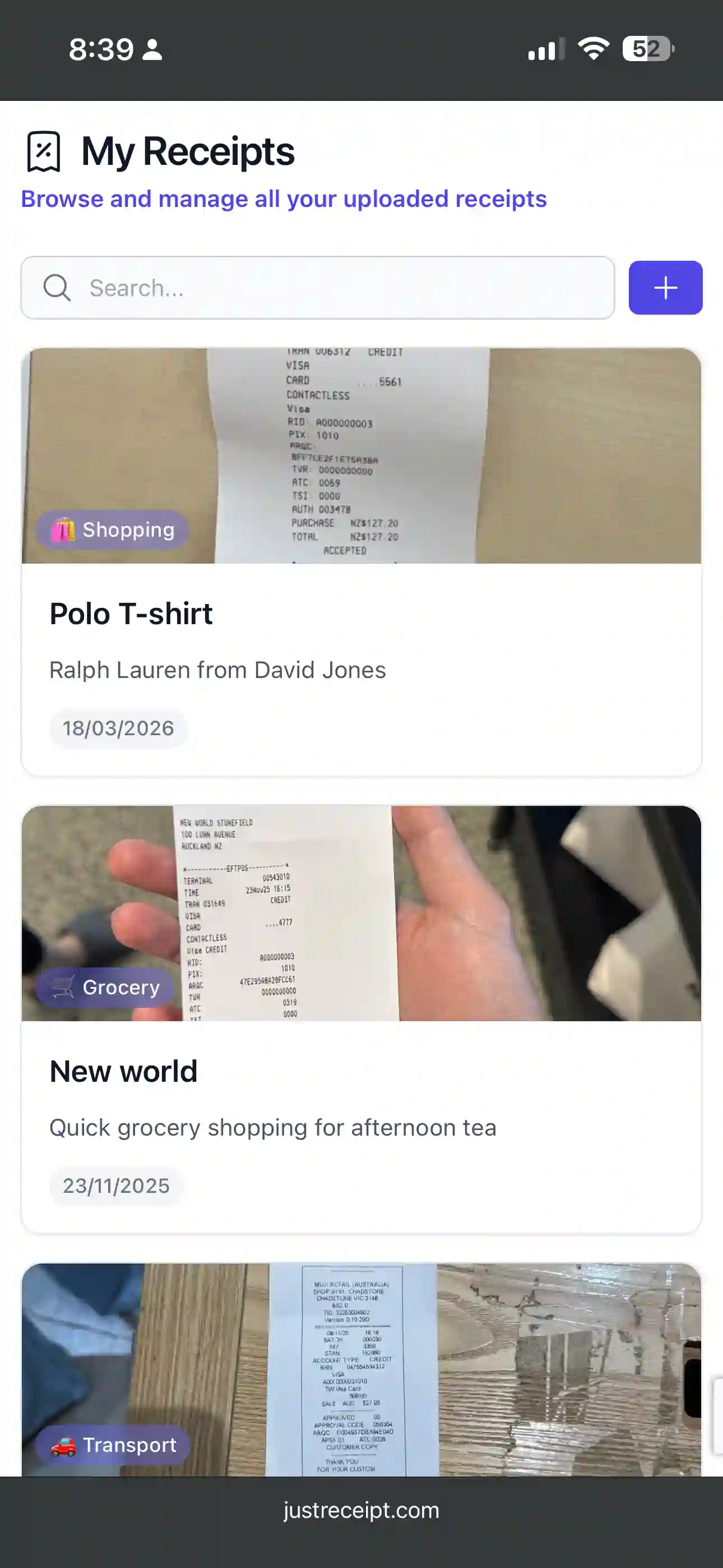 Just Receipt - Store, organize, and track your receipts